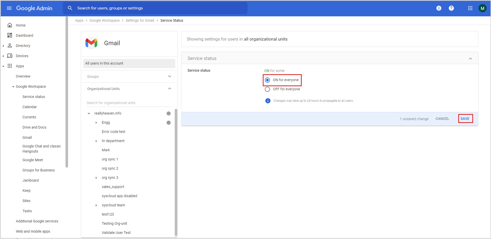 How to enable Gmail and Google Drive services in Google Workspace Admin console